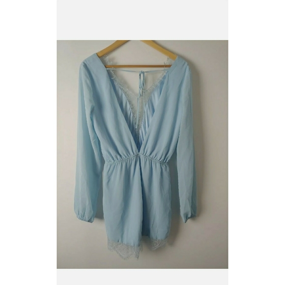 ommage | Shorts | Nwt Ommage Womens Rumper Blue Long Sleeves | Poshmark